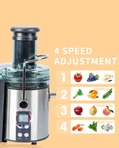 Centrifugal Juicer Machine - LCD Monitor 1100W Juice Maker Extractor, 5-Speed Juice Processor Fruit and Vegetable, 3" Feed Chute Stainless Steel Power Juicer, Easy Clean, BPA Free (Black)