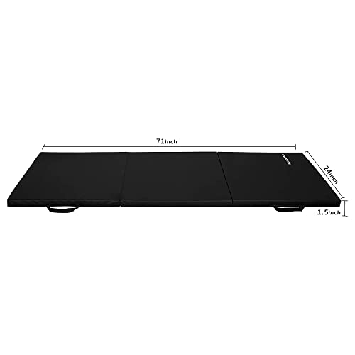 BalanceFrom Three Fold Folding Exercise Mat with Carrying Handles for MMA, Gymnastics and Home Gym Protective Flooring, 1.5-Inch Thick, Black
