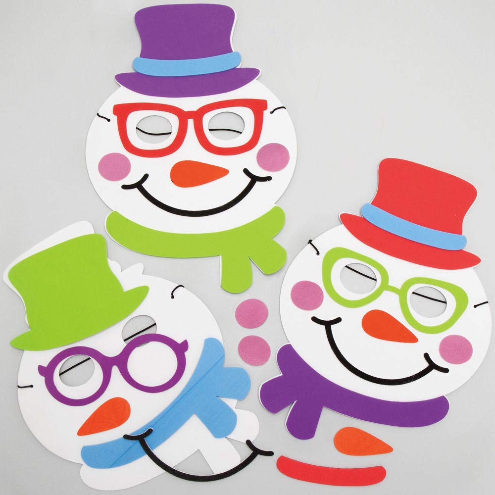 Baker Ross AX528 Snowman Mask Costume Kits for Kids - Pack of 4, Foam Arts and Crafting Activities for The Festive Season