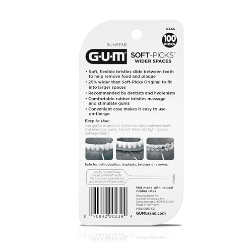 GUM Soft-Picks Wider Space, Easy to Use Dental Picks for Teeth Cleaning and Gum Health, with Convenient Carry Case, Dentist Recommended Dental Picks, 100ct