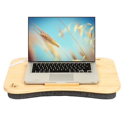 Hultzzzy Bamboo Lap Desk Tray Table for 17" Laptops for Adults with Ipad and Tablet Stand and Foam Pillow for Bed, Couch, and Recliner