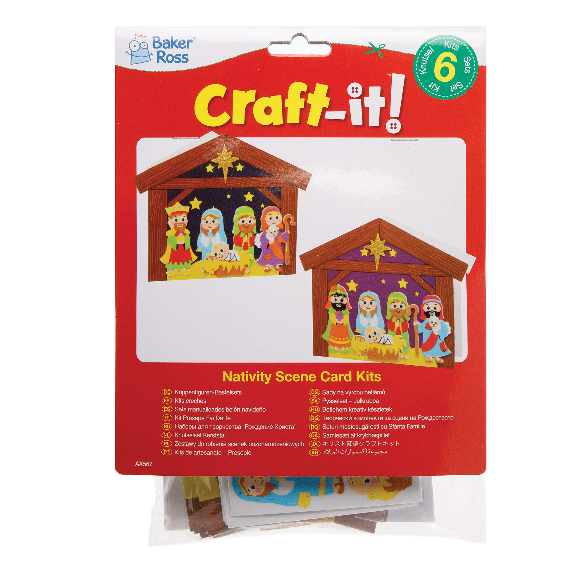 Baker Ross AX567 Nativity Scene Card Craft Kits for Kids - Pack of 6, Children's Christmas Arts, Crafts and Decorations