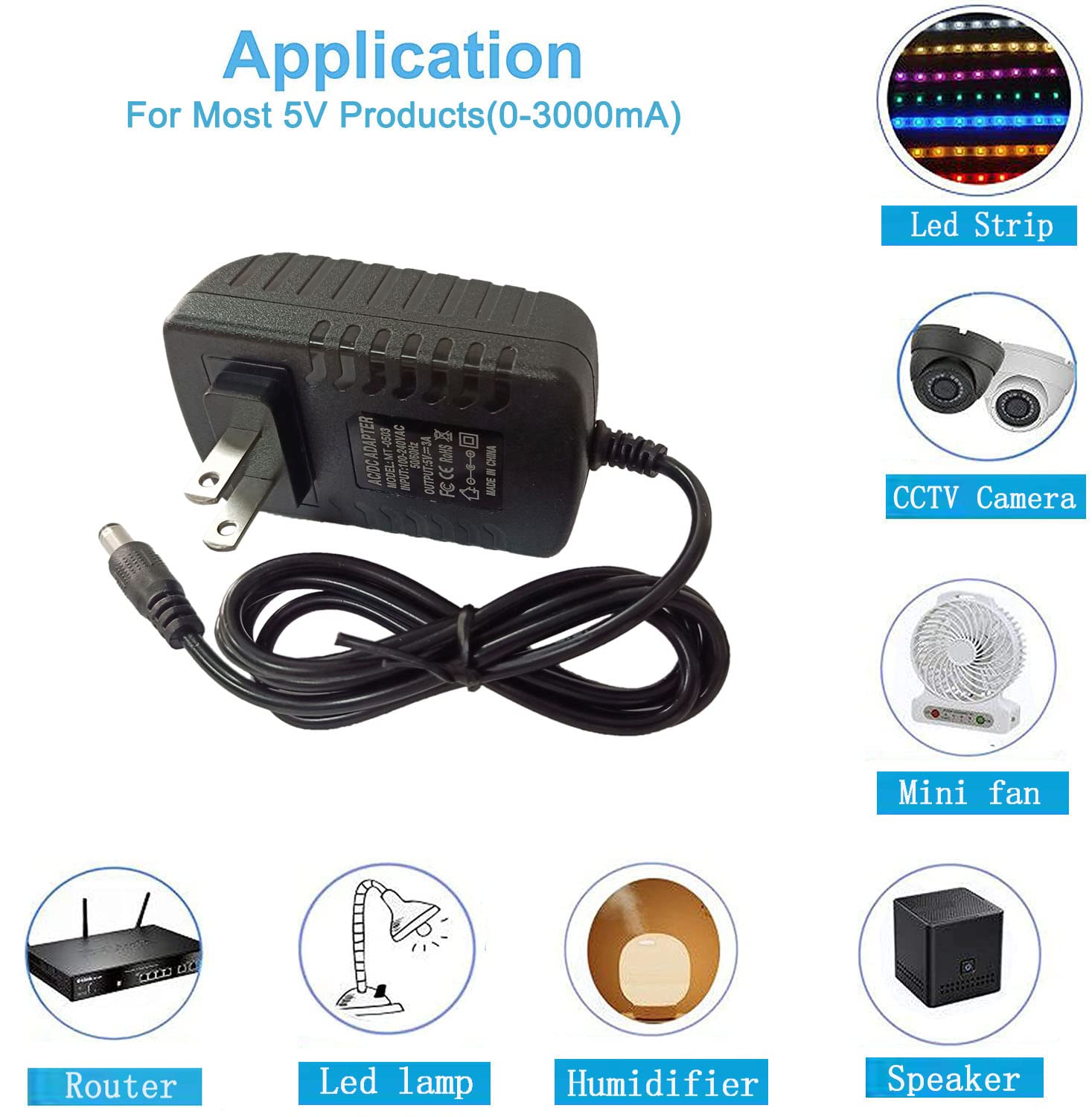 5V 3A 15W Power Supply Adapter AC/DC Adapter 5V Power Cord 100V-240V AC to DC 5Volt 3A 2A 1A Power Adapter Transformers USB 8 Tips 5.5x2.1mm 4.0x1.7mm 3.5x1.35mm 3.0x1.1mm 2.5x0.7mm Micro-USB