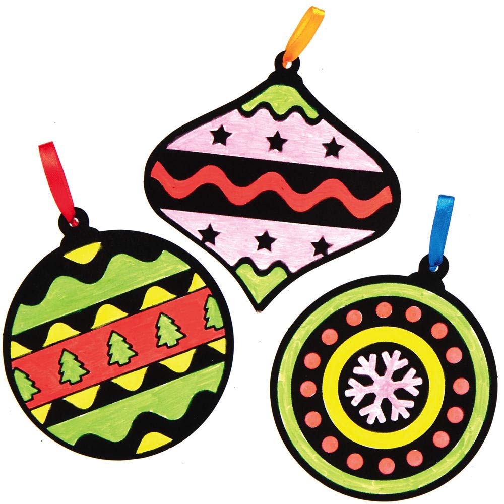 Baker Ross AX572 Christmas Fuzzy Art Ornament - Pack of 15, Festive Tree Ornaments for Creative Art and Craft Activities to Paint and Decorate