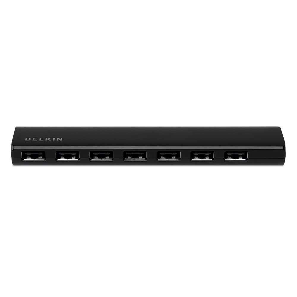 Belkin 7-Port Ultra-Slim Desktop USB Hub - Desktop USB Hub 2.0 - 7 Hi-Speed USB Ports - Compatible With MacOS & Windows For Connecting Charging Cable, Keyboard, Mouse & Any USB-Enabled Devices