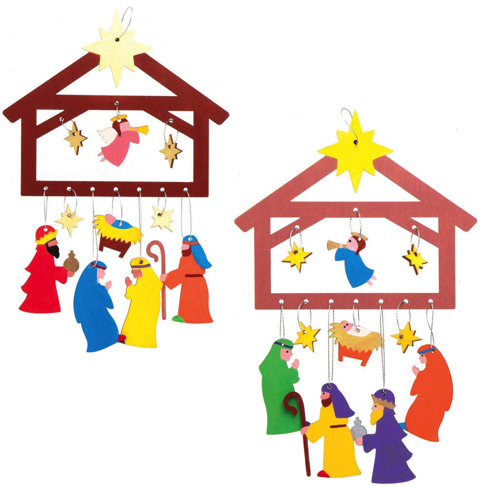 Baker Ross AX578 Nativity Wooden Mobile Kits - Pack of 2, Christmas Decorations for Kids to Decorate and Display, Ideal Kids Arts and Crafts Project
