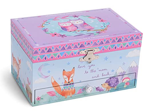 Jewelkeeper Girl's Musical Jewelry Storage Box Pullout Drawer, Woodland Owls Design, Twinkle Twinkle Little Star Tune