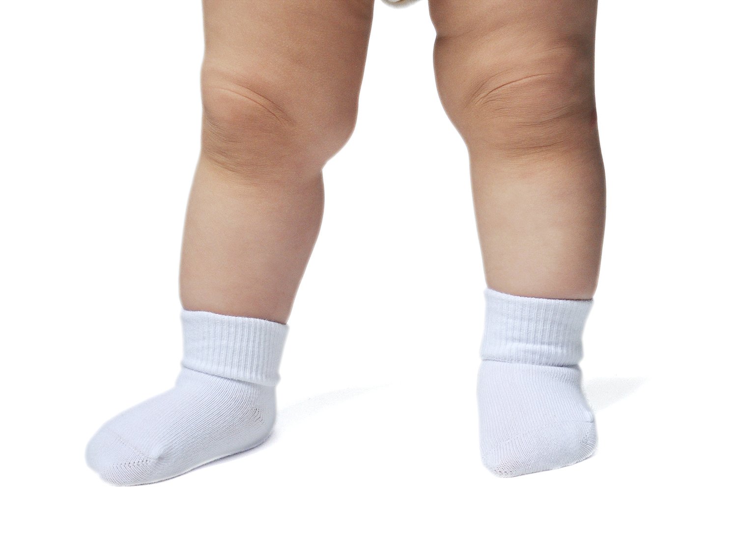 EPEIUS Unisex-Baby Socks Newborn Girl Seamless Turn Cuff Socks Cotton Rich Baby Boy Booties Socks White 6 Pair Pack,0-3 Months