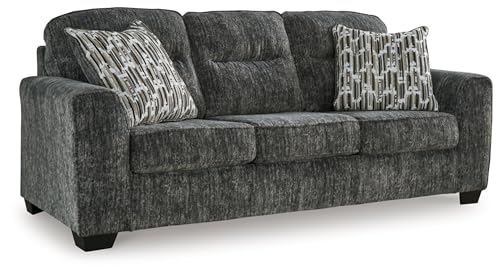 Signature Design by Ashley Lonoke Modern Sofa with 2 Accent Pillows, Gray