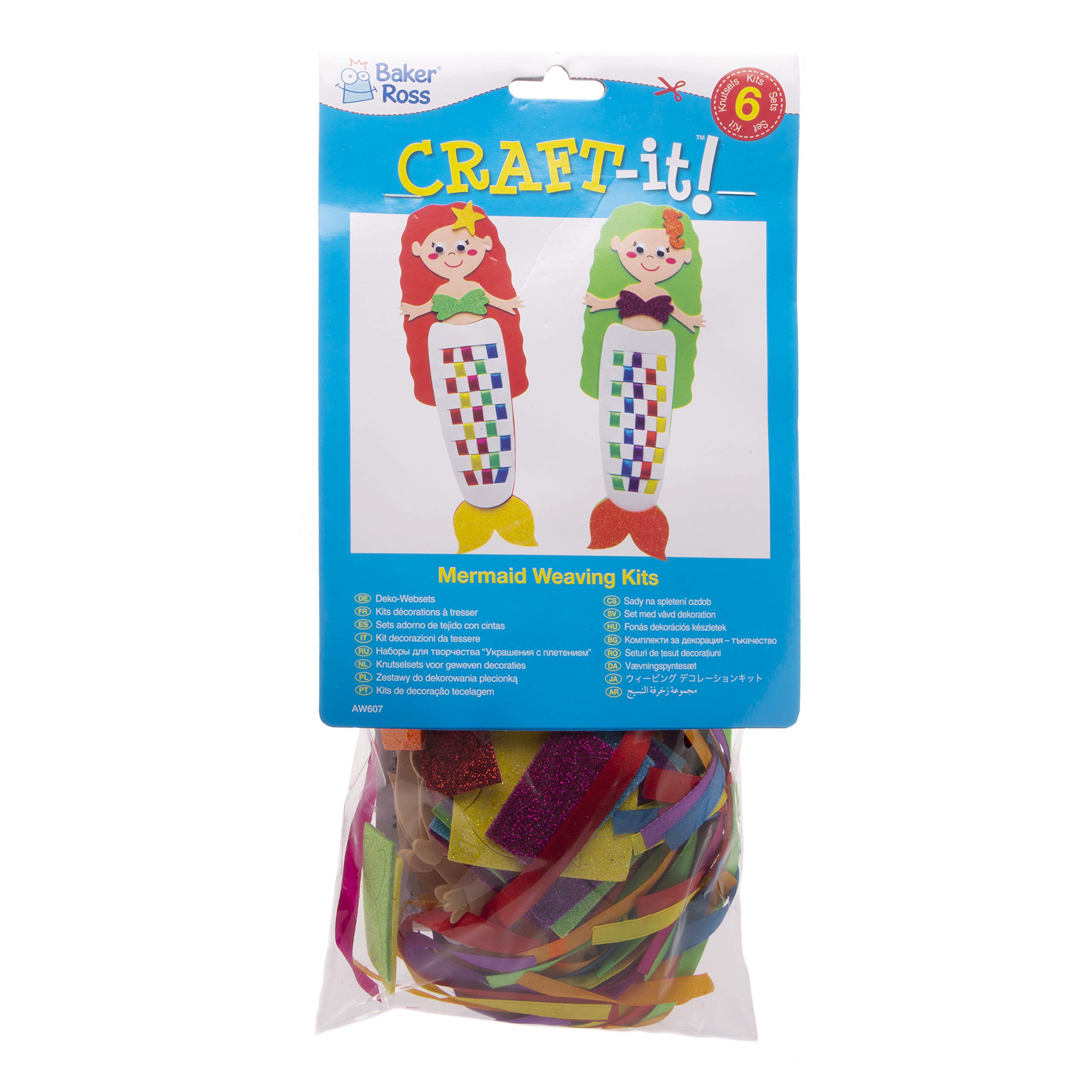 Baker Ross Mermaid Weaving Kits - Pack of 6, Introductory Sewing for Beginners and for Kids Arts and Crafts Projects (AW607), Assorted
