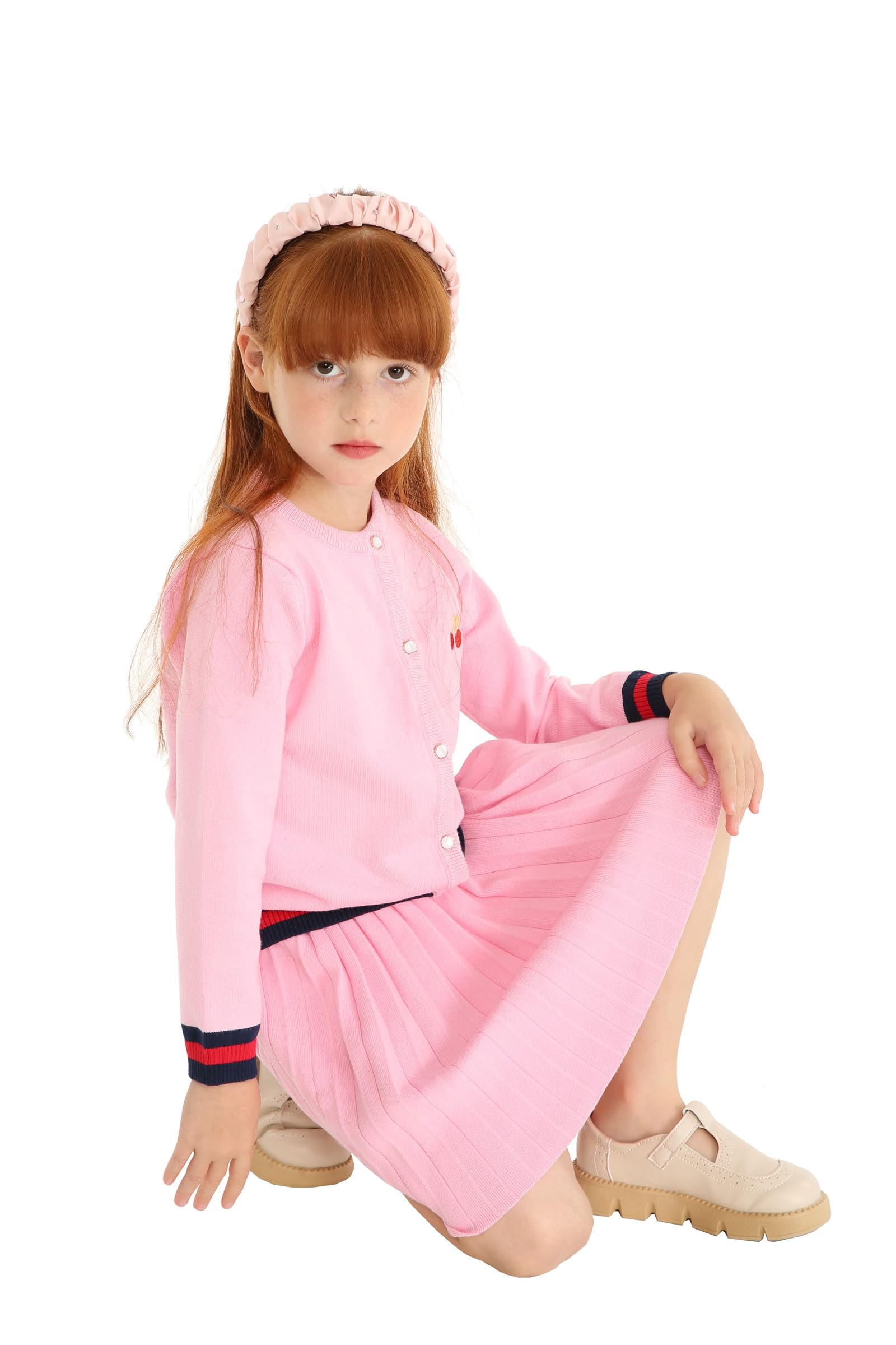 Mud Kingdom Knit Sweater Outfits for Toddler Girls Cute Cherry Pink 4T