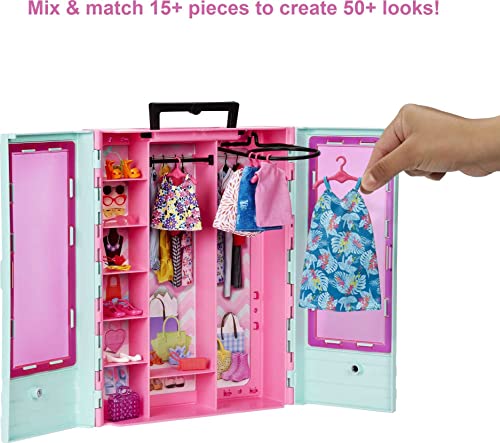 Barbie Closet Playset with 3 Outfits, Styling Accessories and Hangers, Mix-And-Match Barbie Clothes for 50+ Looks (Amazon Exclusive)