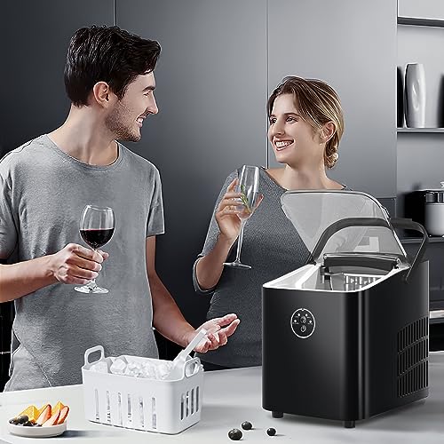 Antarctic Star Countertop Ice Maker Portable Ice Machine with Handle,Self-Cleaning Ice Makers, 26Lbs/24H, 9 Ice Cubes Ready in 6 Mins, S/L, for Home Kitchen Bar Party (Black)