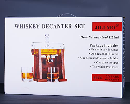 Jillmo Decanter, 1250ml Whiskey Decanter Set with 2 Whiskey Glasses, Great Bourbon Whiskey Gifts for Men