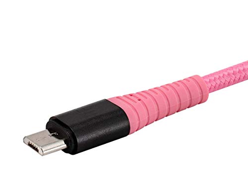 Monoprice USB 2.0 Micro B to Type A Charge and Sync Cable - 3 Feet - Pink | Durable, Kevlar-Reinforced Nylon-Braid - AtlasFlex Series