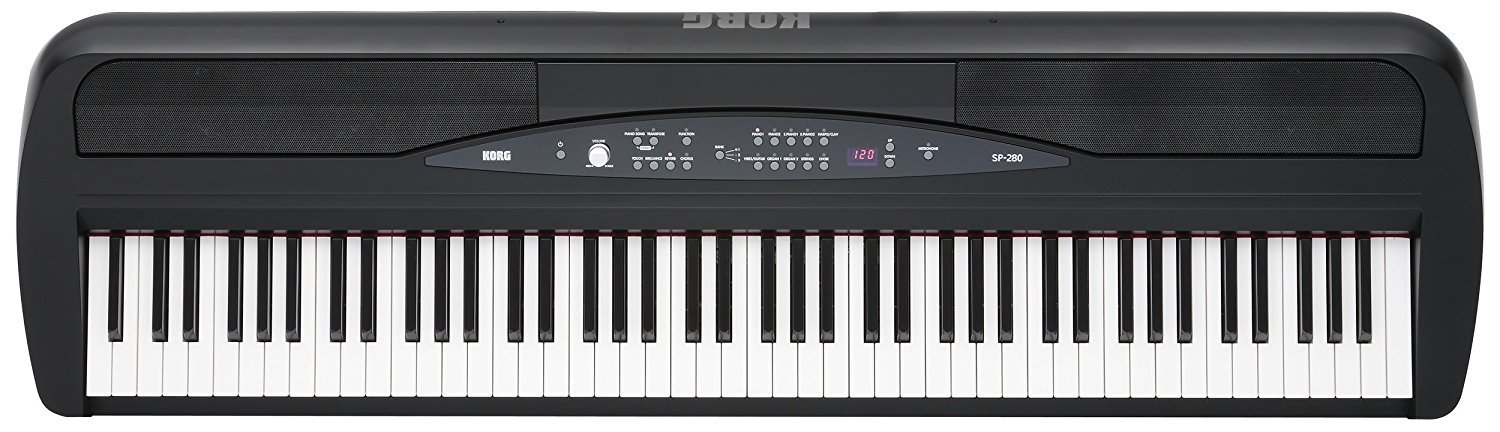 Korg SP-280 Digital Piano - Black Bundle with Furniture Bench, Pedal, Headphones, Dust Cover, Austin Bazaar Instructional DVD, and Polishing Cloth