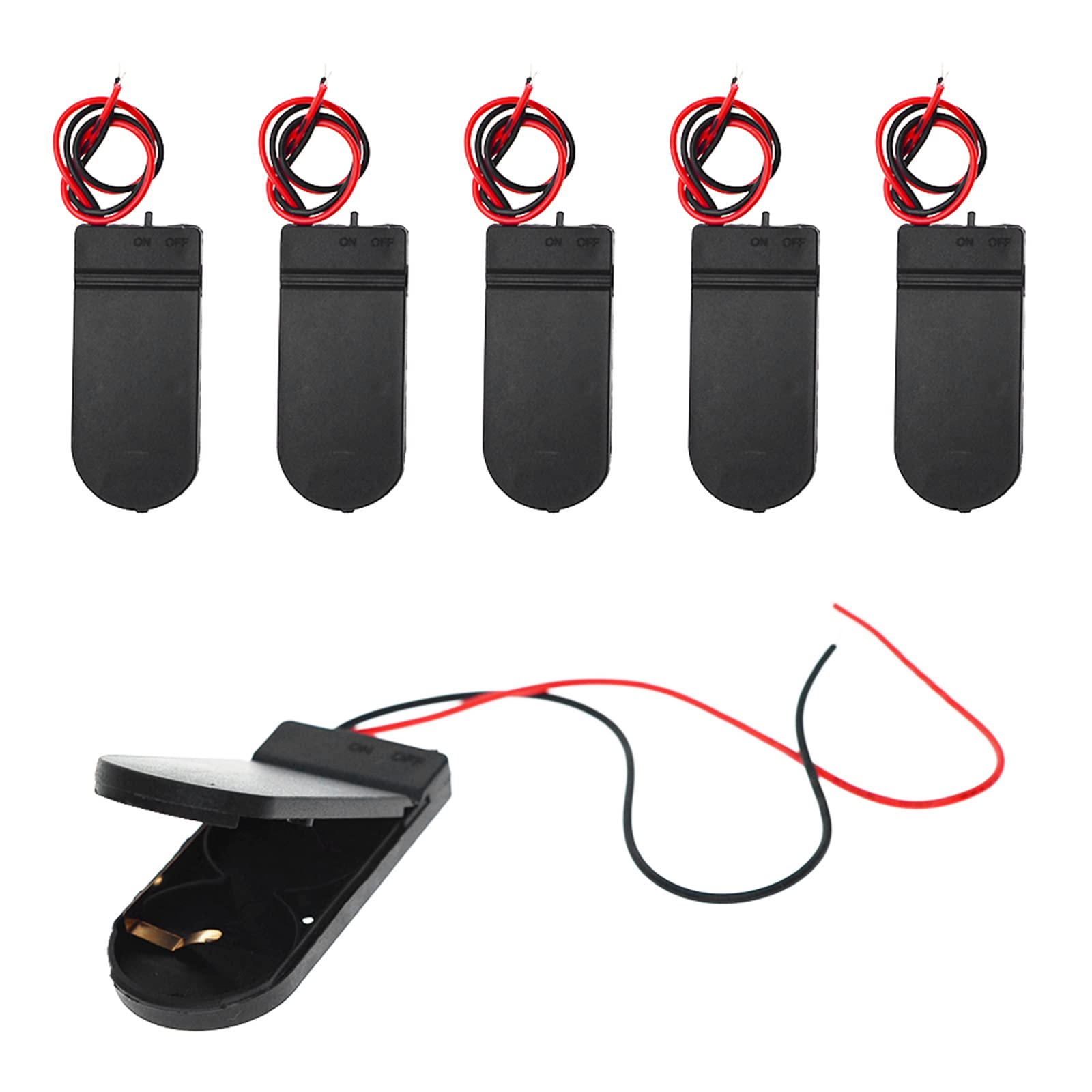 QTEATAK 6 Pcs 2 x 3V CR2032 Button Coin Cell Battery Holder with Leads On Off Switch