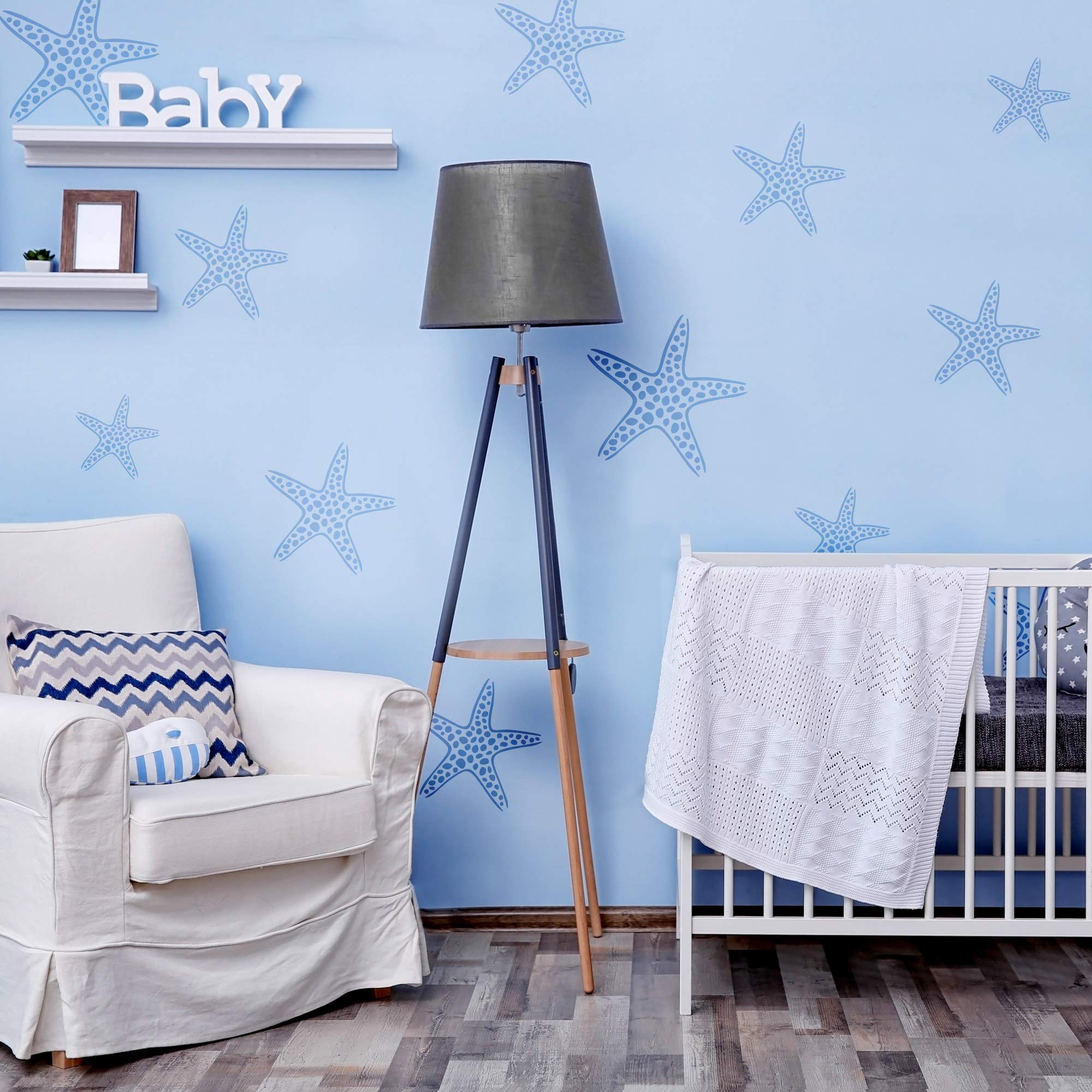 NAKLEO 5 pcs Reusable Plastic Stencils - Starfish Marine Animal - 13.4" to 3.5" - Pattern Children Kids Painting Template Room Decor - Craft DIY Wall Furniture