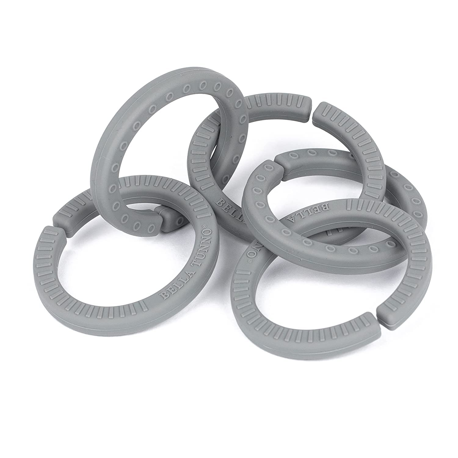 BELLA TUNNO Happy Links - Baby Montessori Silicone Links and Soft Silicone Baby Toys, Developmental Toys for Playing, Teething, Gross Motor Skills, Color Recognition and More, Grey, One Size (SL05)
