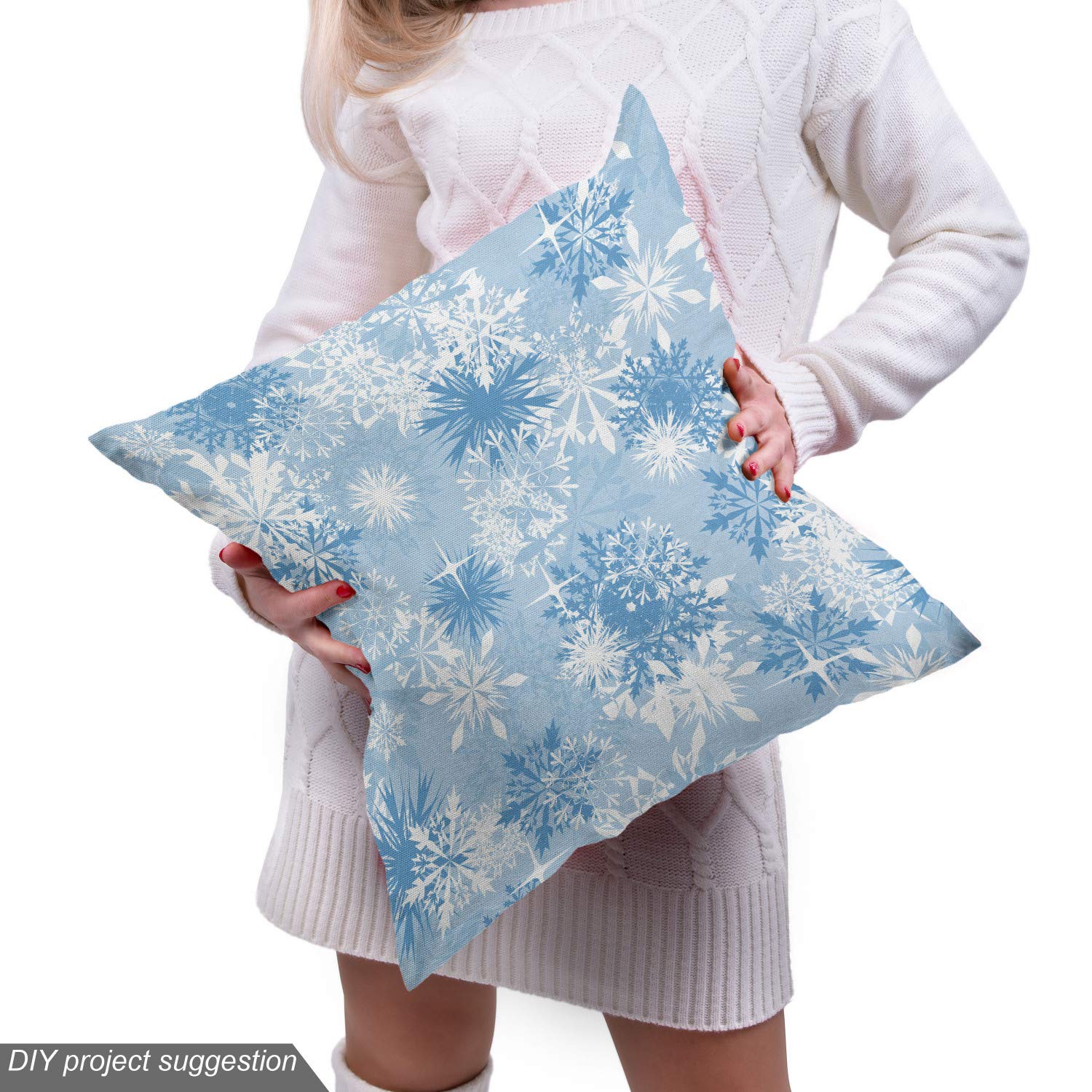 Ambesonne Snowflake Fabric by The Yard, Winter Holiday Illustration Christmas Snowflakes on Abstract Background, Decorative Fabric for Upholstery and Home Accents, 1 Yard, Blue White