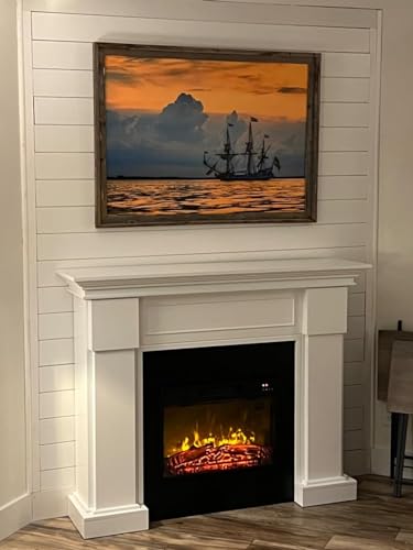 55 Inch Electric Fireplace with Mantel, Tall Fire Place Heater Freestanding with Remote Control Timer LED Flame for Living Room Bedroom, White