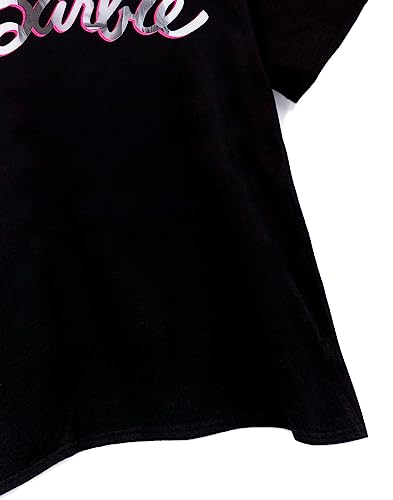 Barbie T-Shirt for Women | Ladies Doll Logo White Pink | Black Longline Relaxed Design Top Clothes Medium