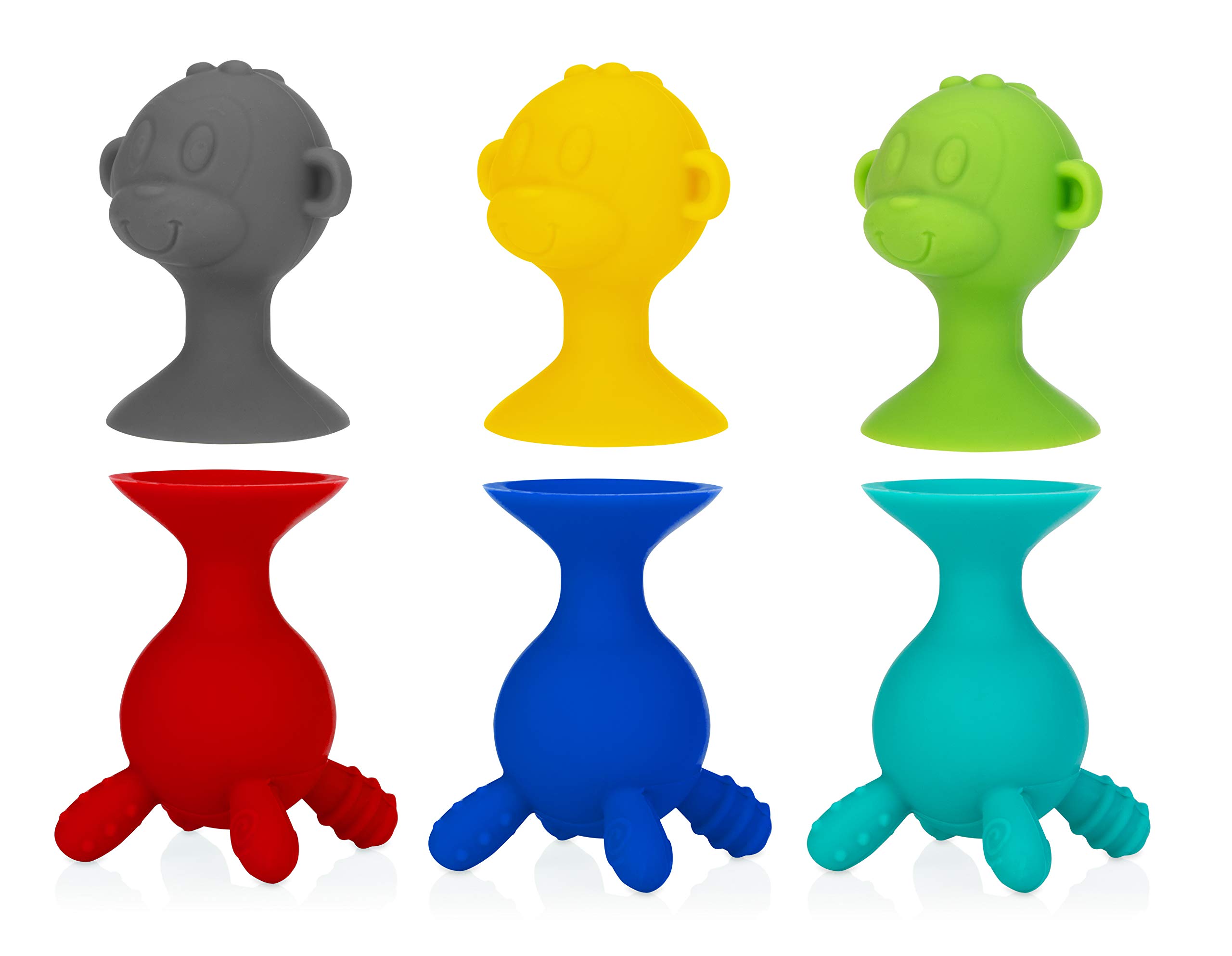 Nuby Silly Monkey Interactive Suction Toys with Built-in Rattle, 2 Piece, Green/Aqua