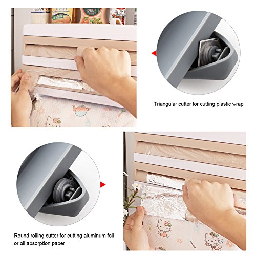 Paper Towel Holder Wall-Mount Sauce Bottle Storage Rack Paper Towel Holder Preservative Film Dispenser for Kitchen Bathroom Toilet Drill Free(Gray Blue)