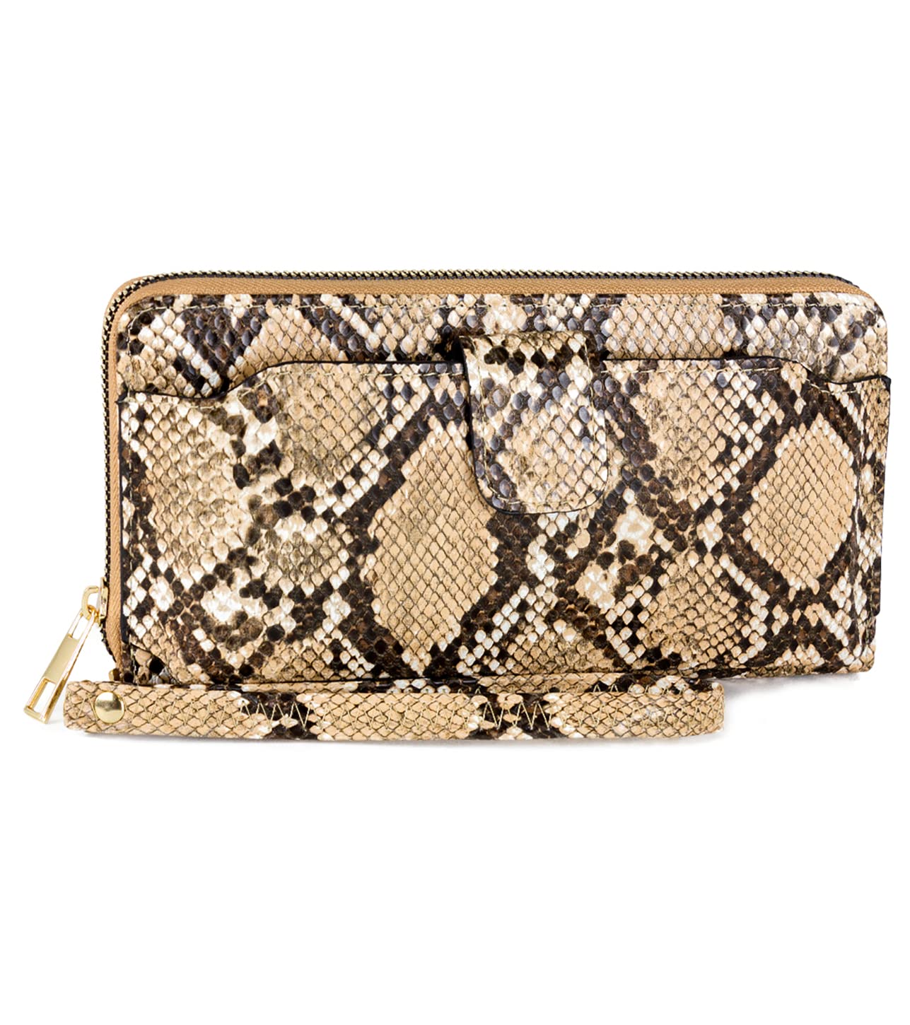 Rebecca & Rifka Faux Python Snakeskin Zip Around Wristlet Wallet with Phone Pocket