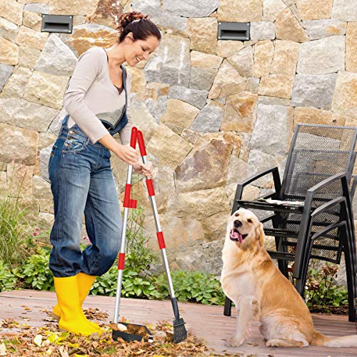 QiMH Upgraded Dog Pooper Scooper Extra Large, Adjustable Long Handle Stainless Metal Pet Poop Tray and Rake Set for Large Medium Small Dogs, Dog Waste Removal Bin Rake, Great for Grass, Street, Gravel