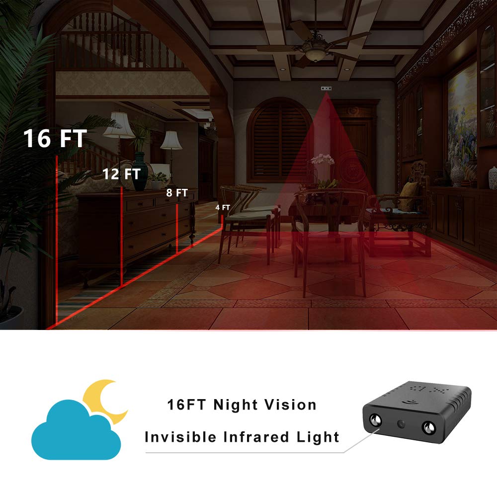 Smallest WiFi Spy Hidden Camera Mini Wireless Camera HD Indoor Home Smallest Spy Nanny Cam Security Cameras with Motion Detection/Night Vision/Cloud Storage for iPhone/Android Phone/iPad/PC