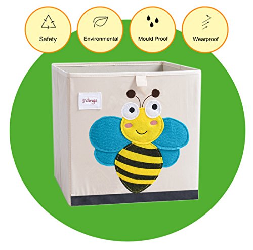 DODYMPS Foldable Animal Canvas Storage Toy Box/Bin/Cube/Chest/Basket/Organizer For Kids, 13 inch (Bee)