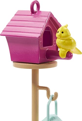 Barbie Furniture and Accessories, Doll House Decor Set with Backyard Patio, Bonfire, Birdfeeder and Birdhouse
