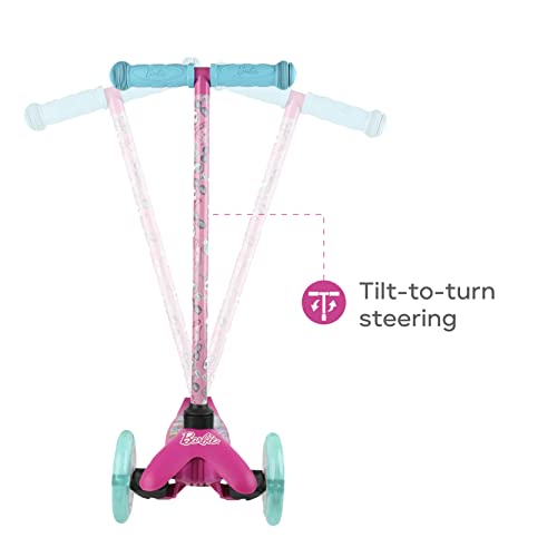 Barbie Self Balancing Kick Scooter with Light Up Wheels, Extra Wide Deck, 3 Wheel Platform, Foot Activated Brake, 75 lbs Limit, Kids & Toddlers Girls or Boys, for Ages 3 and Up