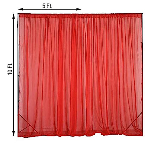 BalsaCircle 10 feet x 10 feet Red Sheer Voile Backdrop Drapes Curtains 2 Panels 5x10 ft - Wedding Ceremony Party Home Decorations