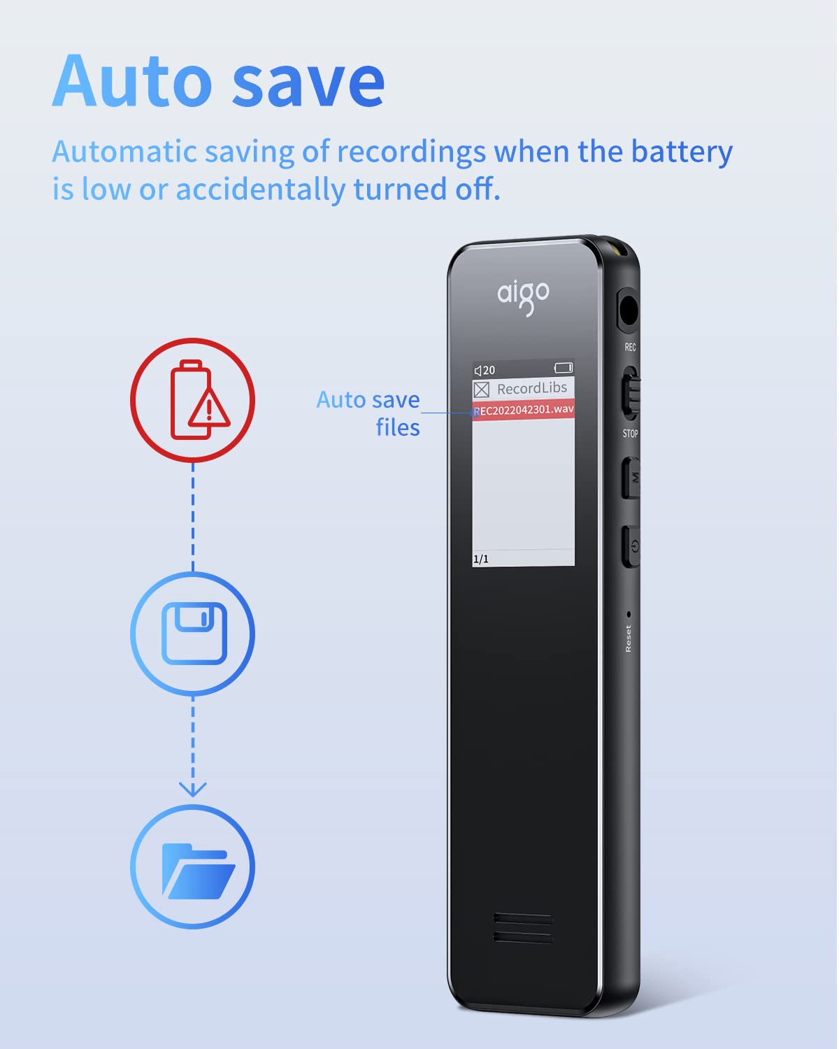 aigo 32GB Digital Voice Recorder 3072kbps one-Key Recording Password Protection 134 Hours Recording MP3 Player for Lectures Meetings Interviews