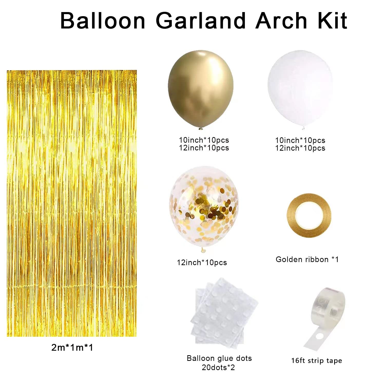 White and Gold Balloon Garland Arch Kit , White and Gold Party Decorations with 1pcs Gold Tinsel Curtains for Graduation Party New Years Birthday Anniversary