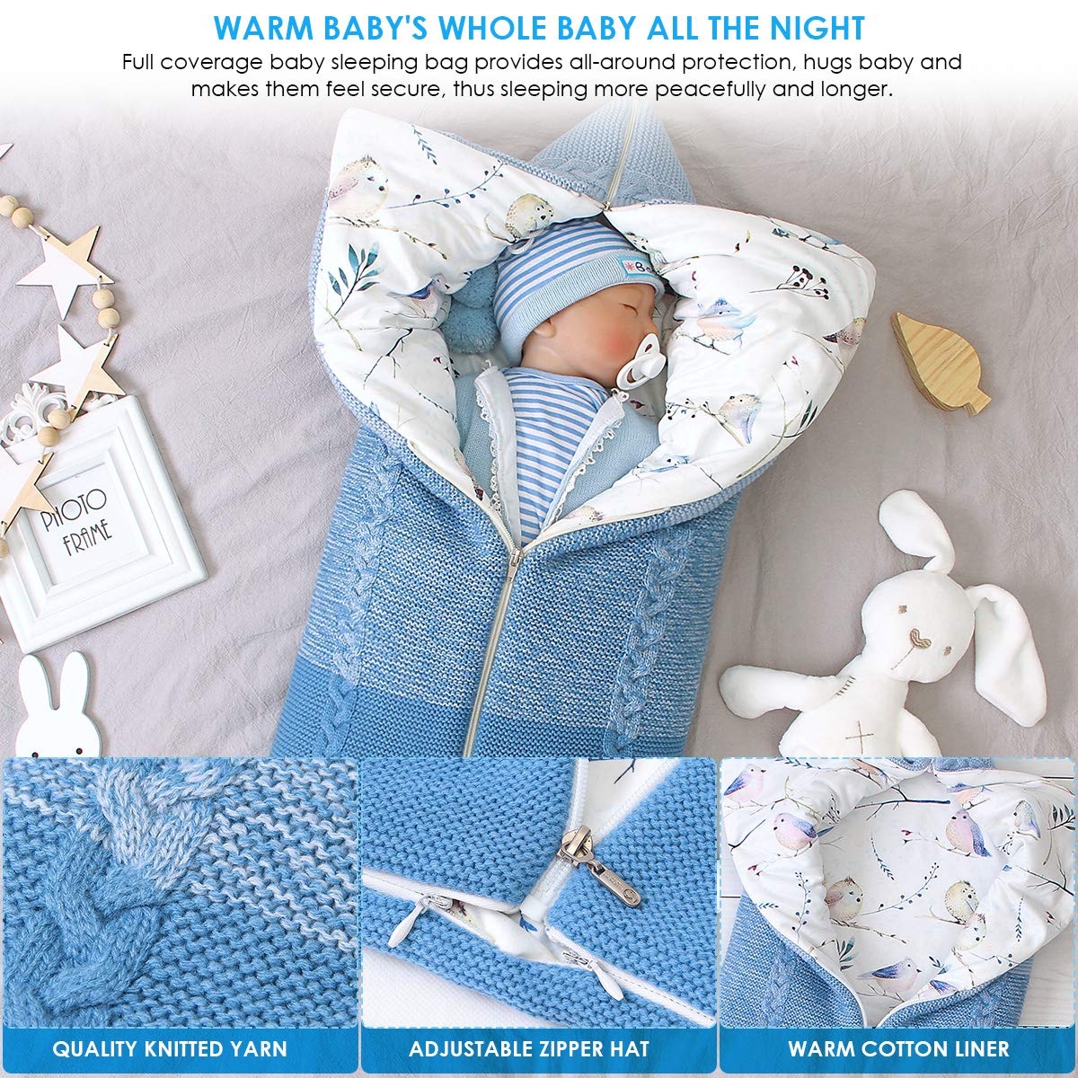 Petyoung Newborn Baby Swaddle Blanket, Multifunction Stroller Wrap Sleeping Mat Thick Warm Sleeping Bag for Baby Boys Girls 0-12 Months