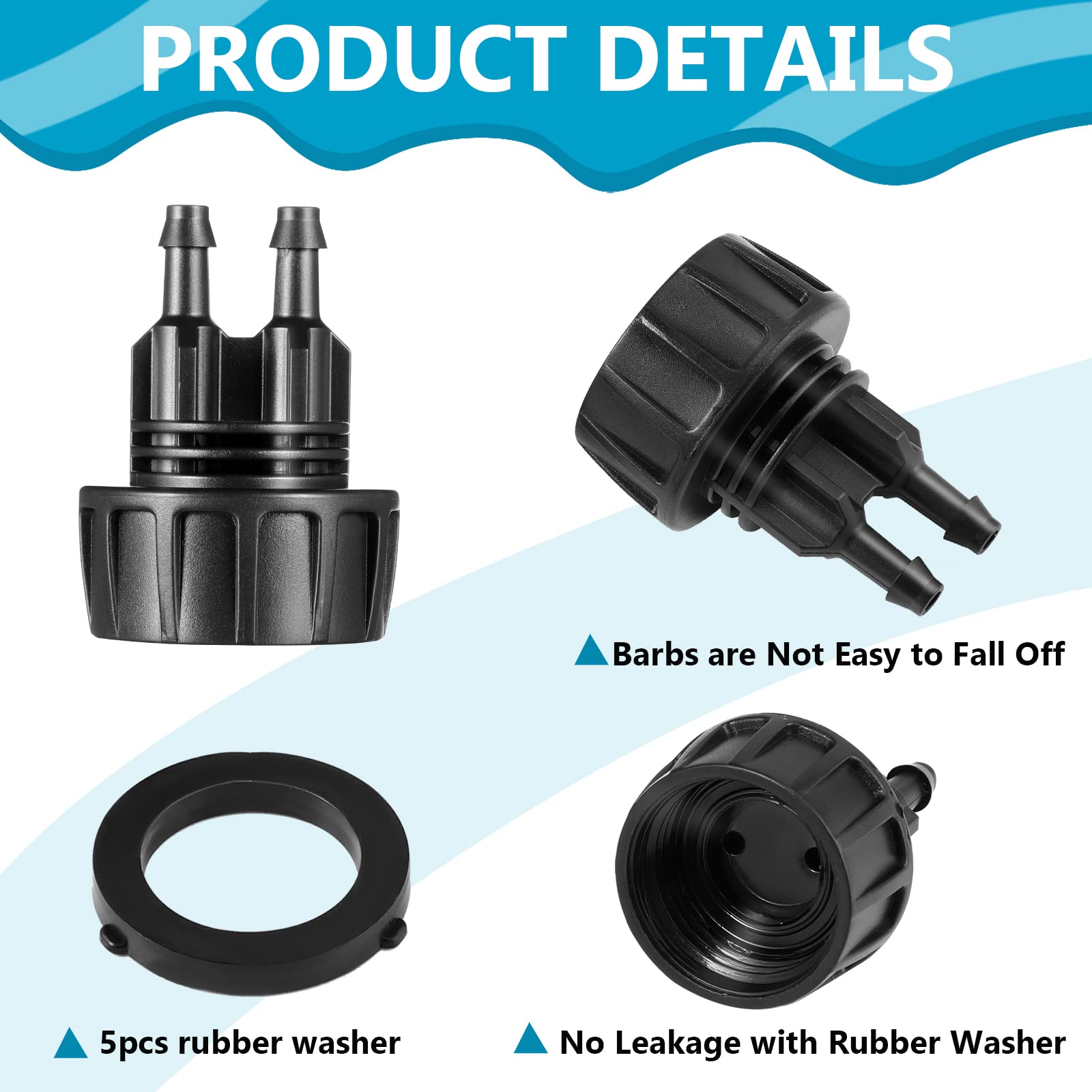 5 Pack Drip Irrigation Tubing Faucet Adapter Garden Faucet Hose Adapter Drip Irrigation Hose Connectors Faucet Connector with Washers for Garden Irrigation System(Double, Convert 3/4 to 1/4)