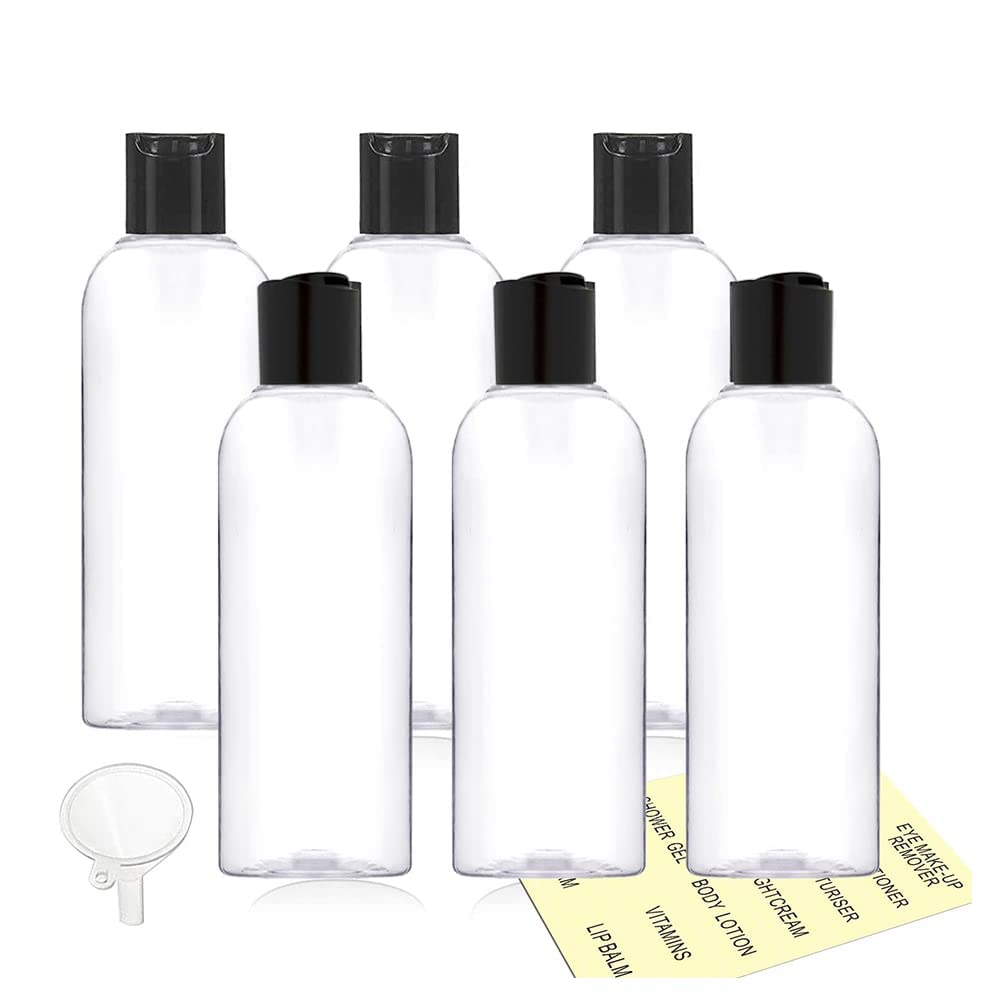 YICTEK 3.4 Oz Clear Empty Travel Bottles with Disc Cap 6 Pcs, 100ml TSA Transparent Plastic Travel Size Bottles and Refillable Travel Containers for Shampoo and Lotion