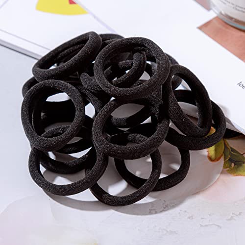 ZBORH 50PCS Black Hair Ties for Women, Seamless Hair Bands, Elastic Ponytail Holders, No Damage for Thick Hair