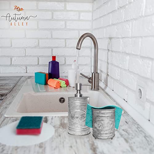 Autumn Alley Farmhouse Sponge Holder - Galvanized Kitchen Sponge Holder for Kitchen, Rustic Kitchen Accessories Farmhouse Style with SCRUB Label, Charm Country Kitchen Accessories Counter