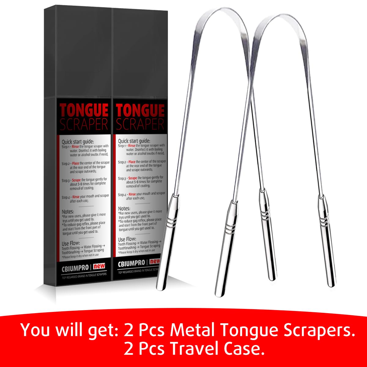 Tongue Scraper, Effective Tongue Cleaner 2 Pack Surgical Stainless Steel Rustproof Tongue Scrapers Reusable Lifetime Dental Scraper with Handy Carrying Store Case - New
