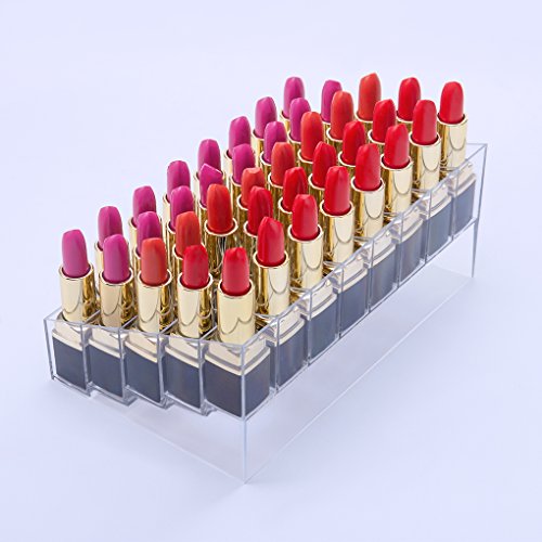 Benbilry Lipstick Holder, 40 Space Acrylic Lipstick Holder Organizer Case Display Rack,40 Slots (in a 8 x 5 Arrangement) Stand Cosmetic Makeup Organizer Lipstick, Brushes, Bottles More