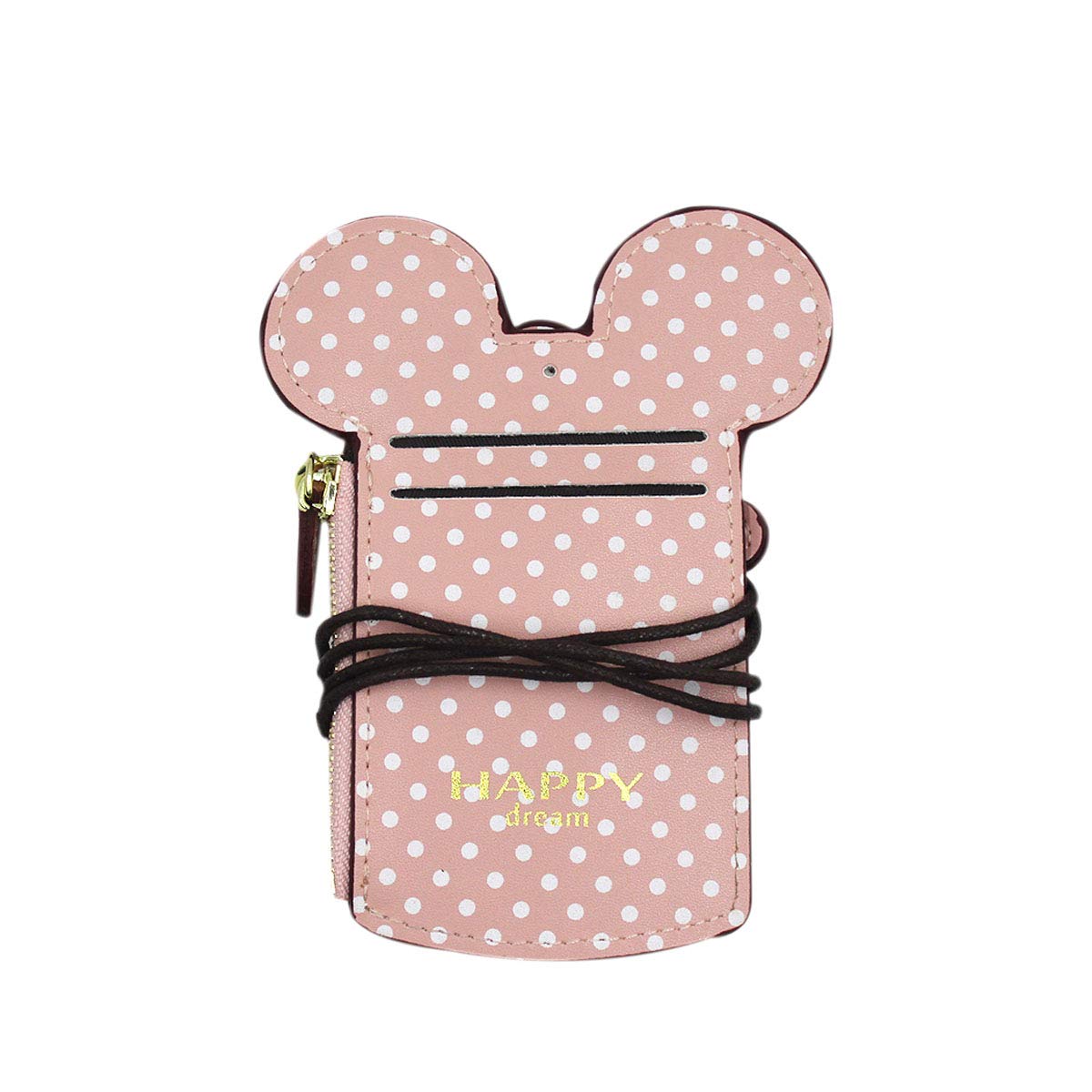Cute Travel PU Leather Student ID Card Holder Animal Shape Neck Bag Wave Dot Wallet Coin Purse for Women Teens Girls