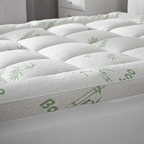 Bamboo Mattress Topper King Size with 8-21" Deep Pocket Mattress Pad for Back Pain Pillow Top Mattress Cooling Cover Quilted Mattress Protector with 1200 GSM Down Alternative Fill (76x80)