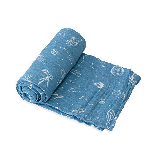 Red Rover Kids Cotton Muslin Swaddle - 47”x 47”- 100% Cotton – Machine Washable – Softer with Every Wash – Playful Designs -Soft, Breathable & Lightweight – Unisex (Star Gaze)