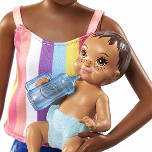Barbie Skipper Babysitters Inc. Doll & Accessories Set with 9-in Brunette Doll, Baby Doll & 4 Storytelling Pieces for 3 to 7 Year Olds