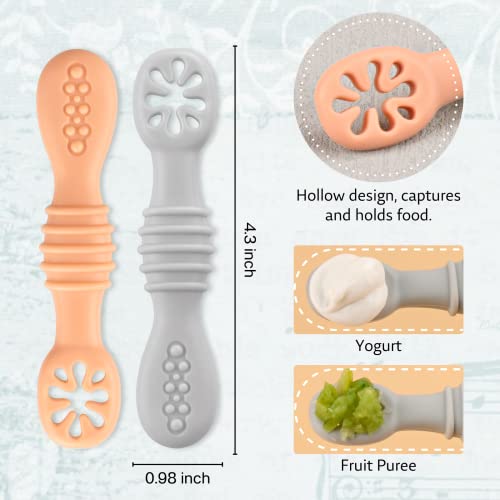 5 Pack Silicone Baby Spoons, First Stage Baby Spoons Self Feeding for Led Weaning, Food Grade Soft Silicone Toddler Utensils