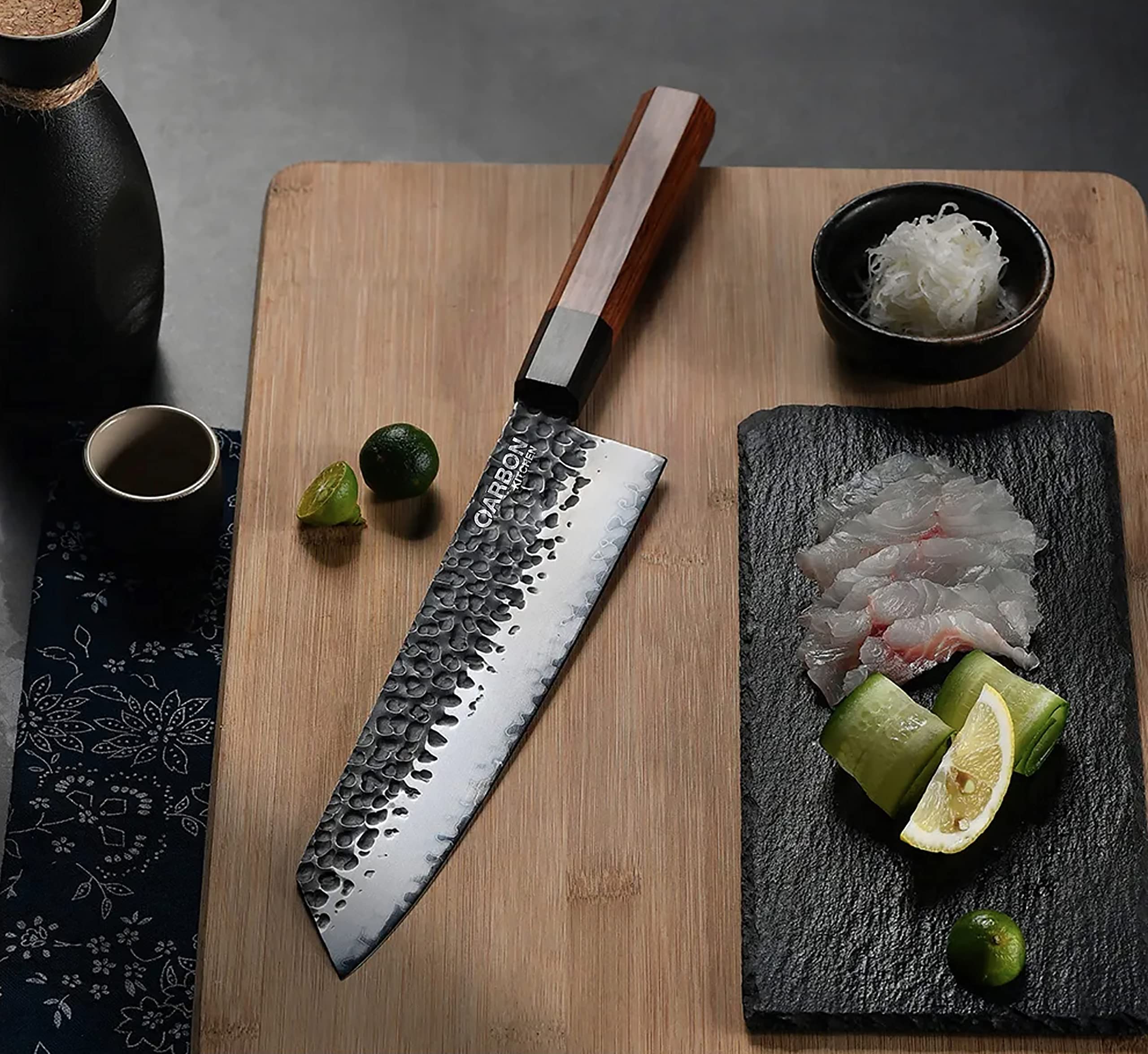 9 Inch Kiritsuke Japanese Chef Knife, Ultra-Sharp Carbon Stainless Steel Professional Cooking Kitchen Knife | Meat Slicing, Vegetable and Sushi Knife